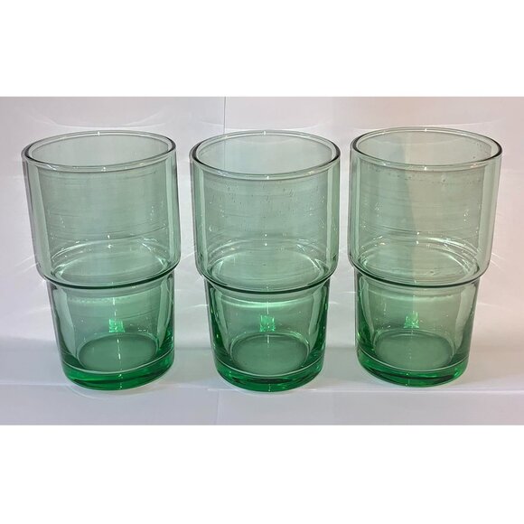 Kitchen | Green Glass Tumbler Stacking Drinking Glasses Set Of 3 | Poshmark